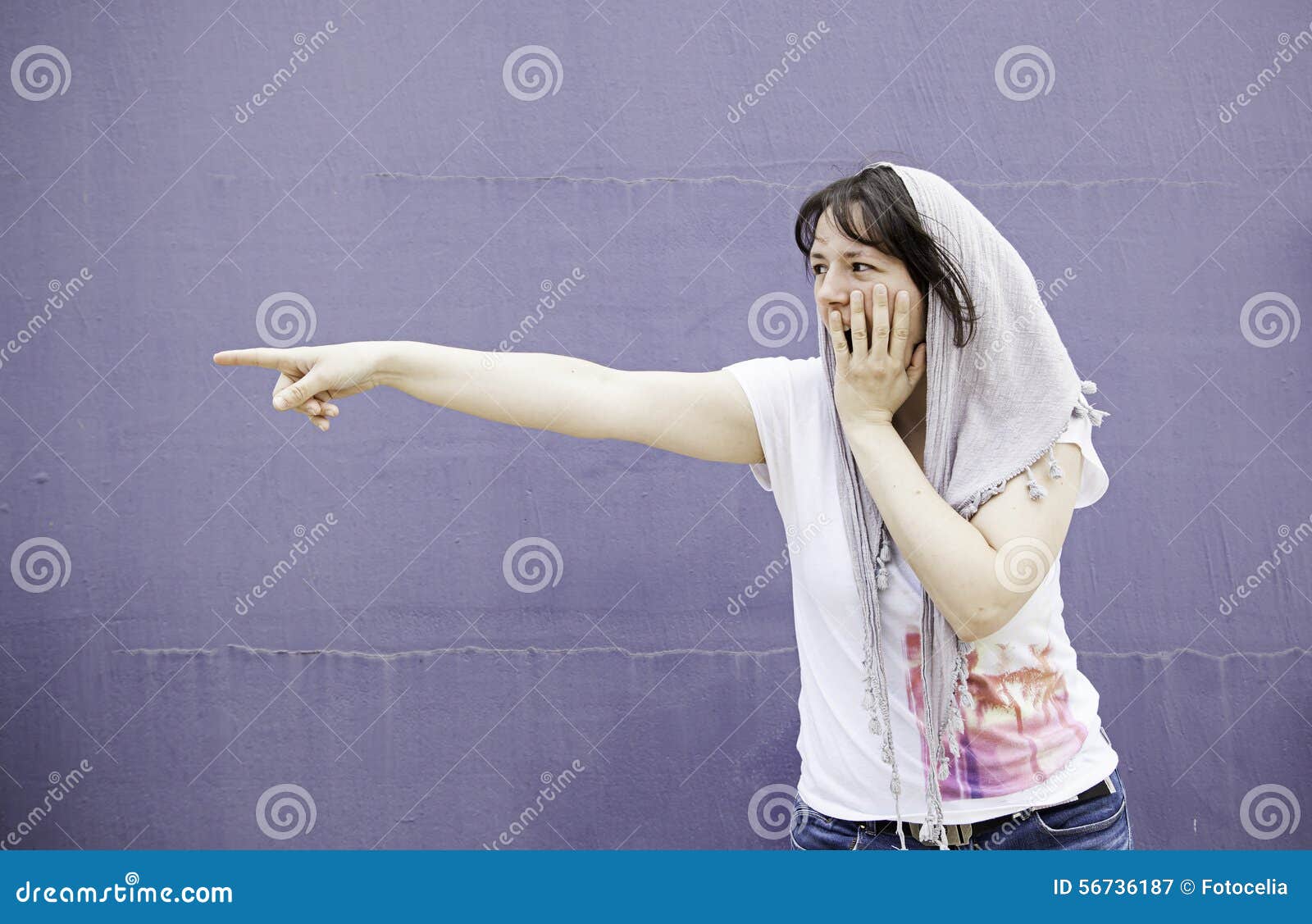 Woman scared points stock image. Image of fear, danger - 56736187