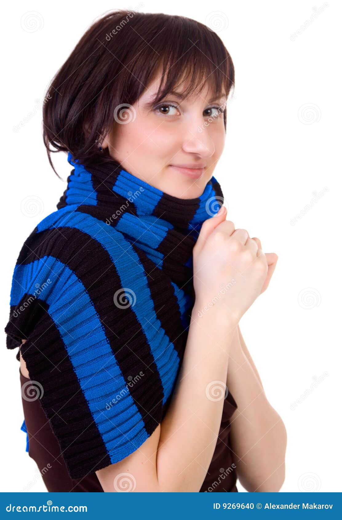 The Woman in a Scarf is Feel Cold. Stock Photo - Image of cold ...