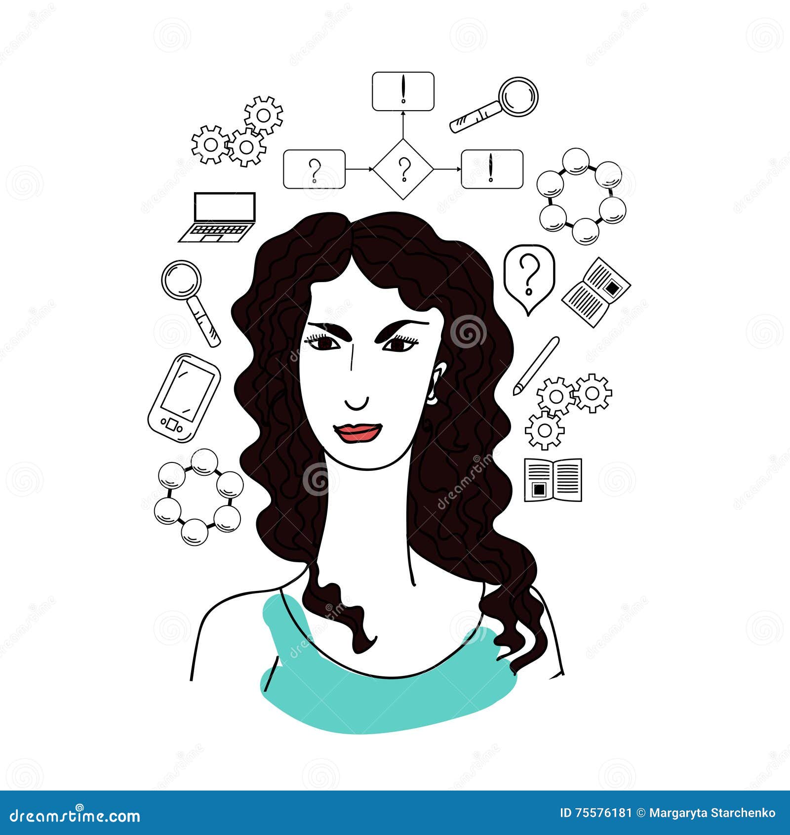 Woman science illustration stock vector. Illustration of mind - 75576181