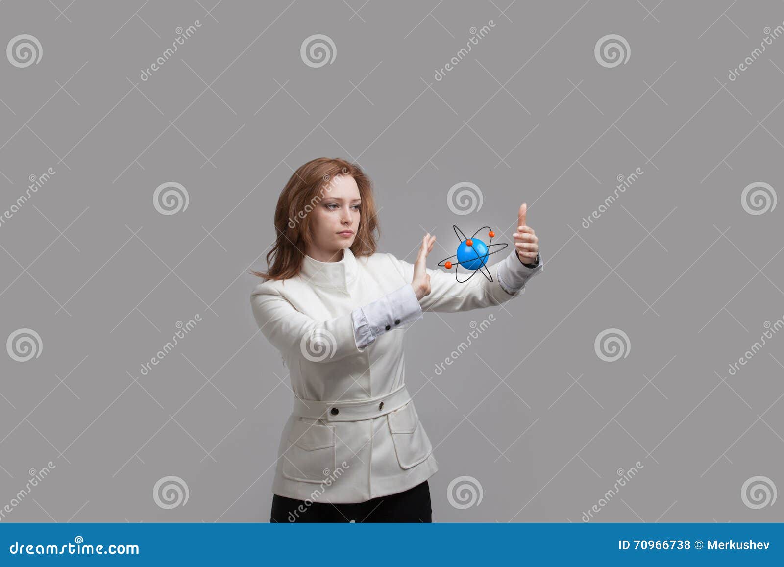 Woman Scientist with Atom Model, Research Concept Stock Photo - Image ...