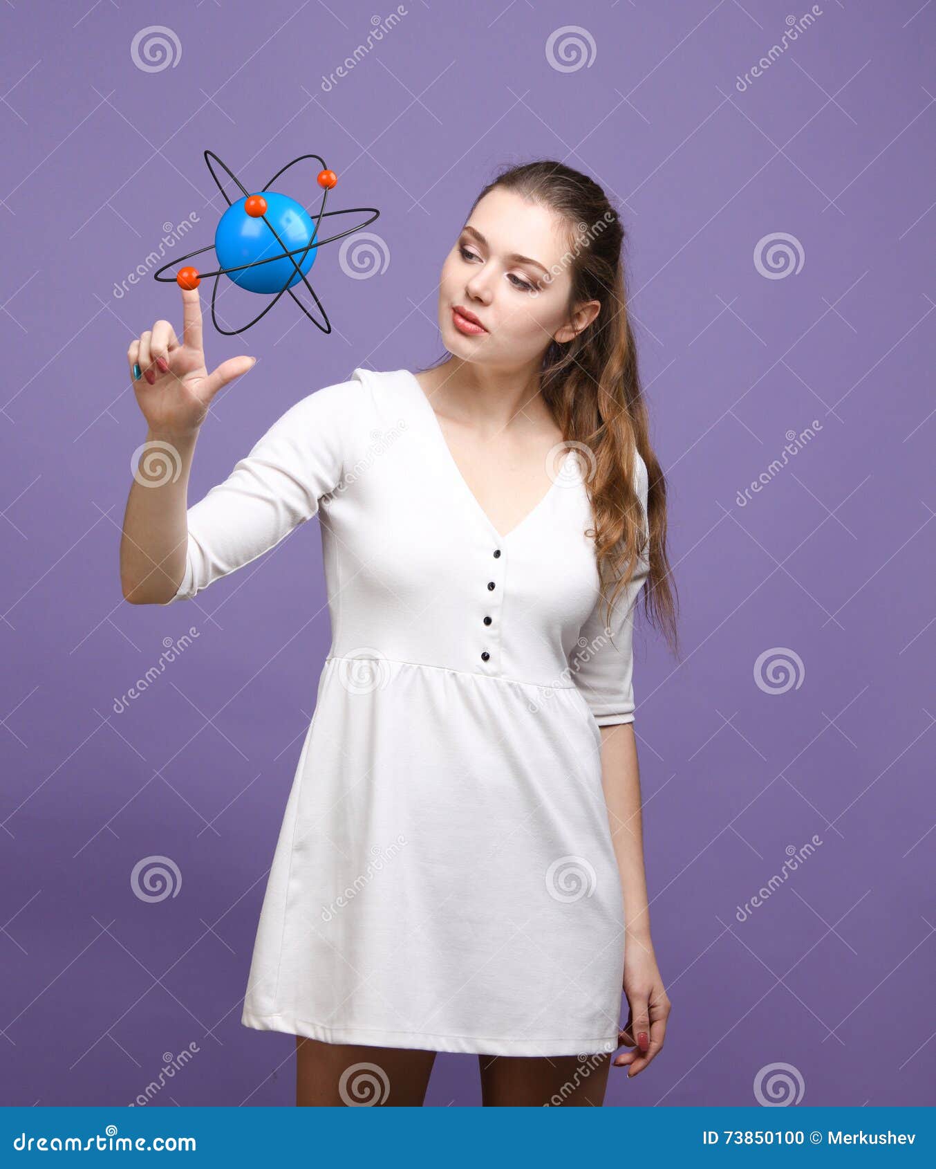 Woman Scientist with Atom Model, Research Concept Stock Photo - Image ...
