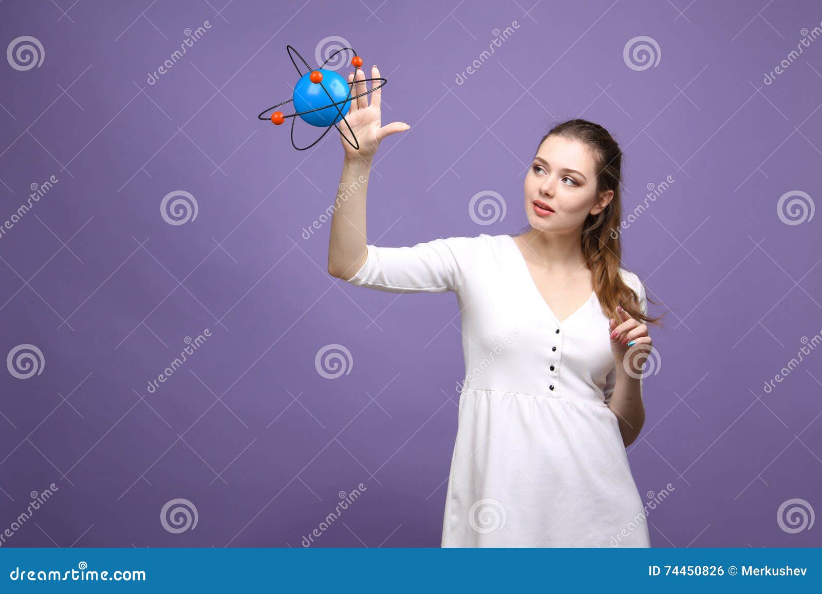Woman Scientist with Atom Model, Research Concept Stock Photo - Image ...