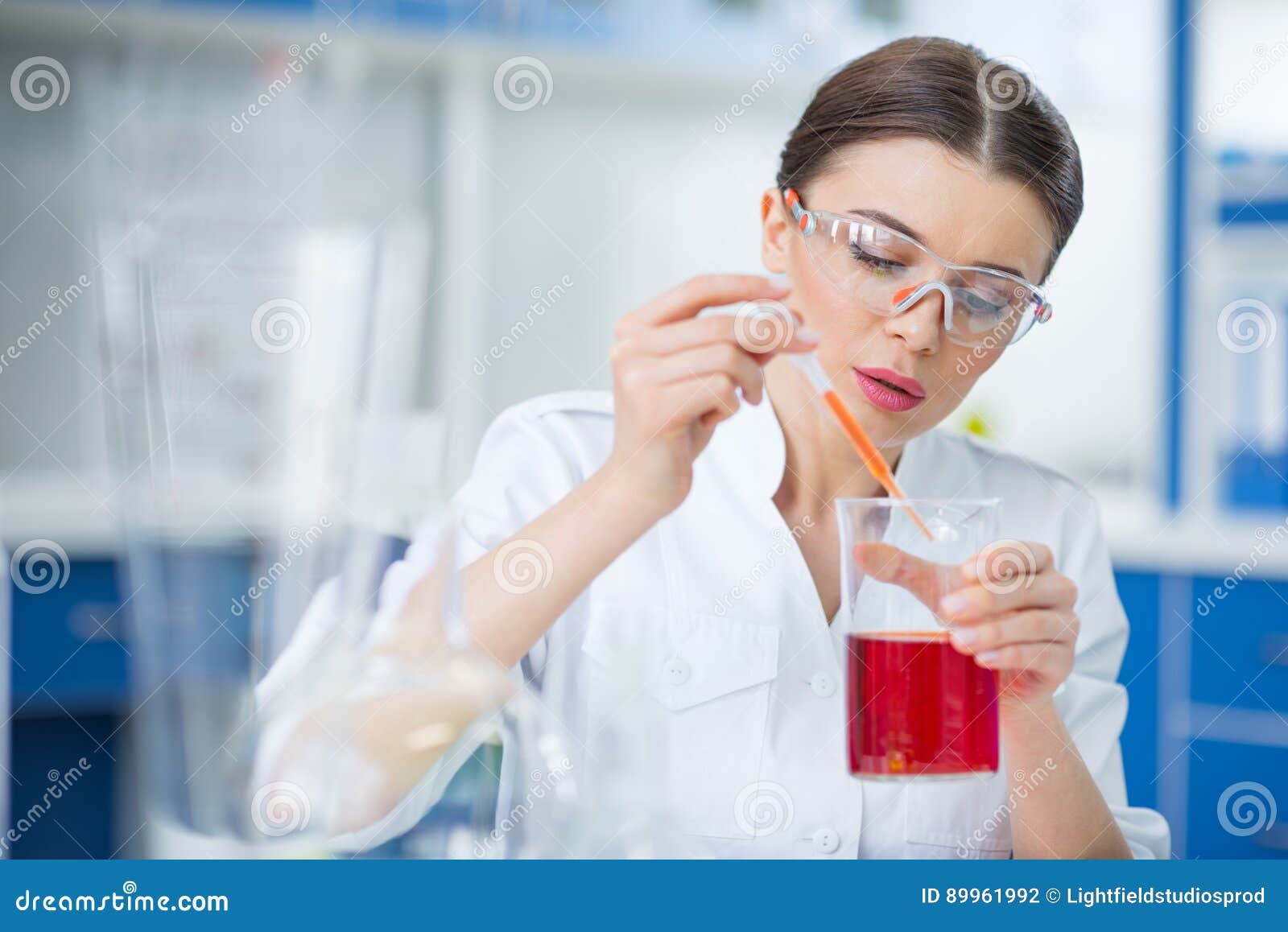 Woman Scientist Making Experiment in Chemical Laboratory Stock Photo ...