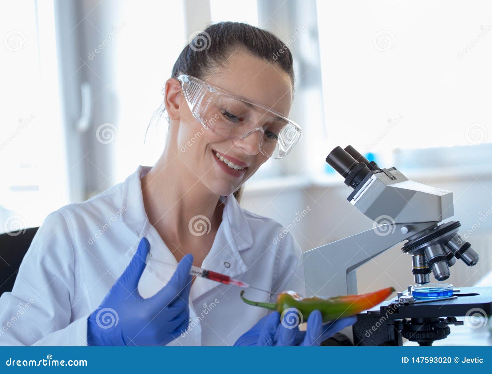 Woman Scientist Testing Pepper in Lab Stock Photo - Image of modified ...