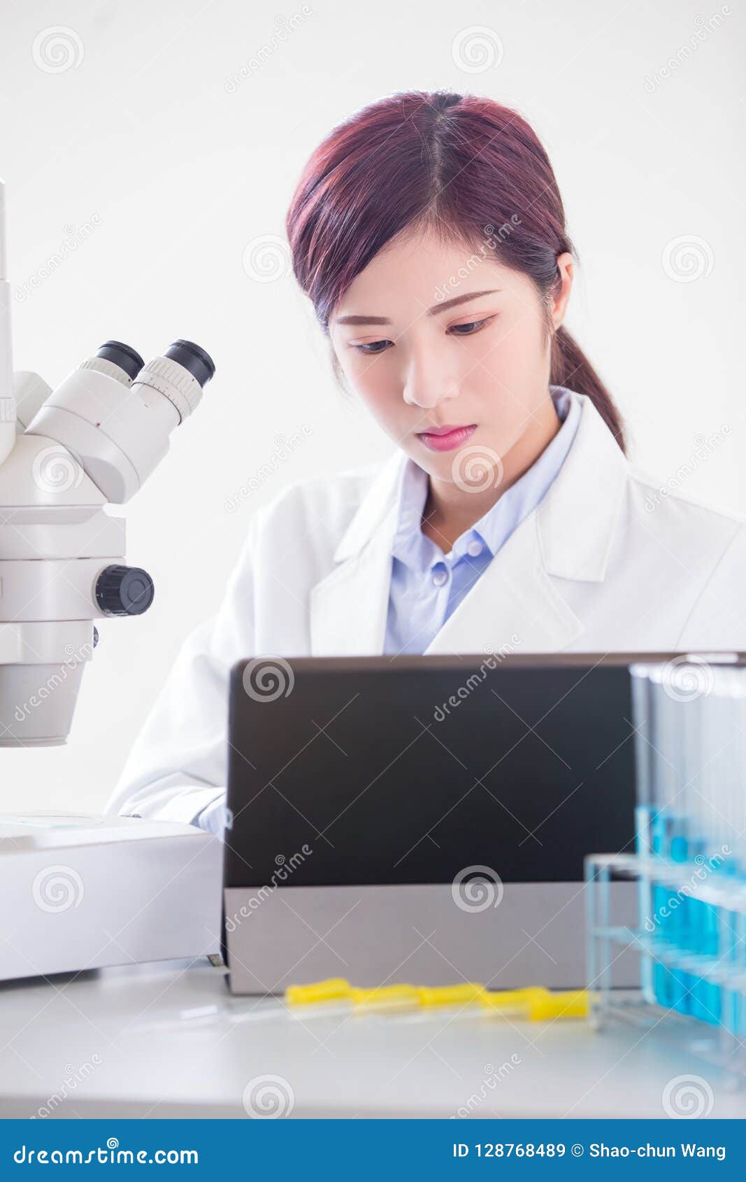 Woman Scientist Use Microscope Stock Image - Image of laboratory ...