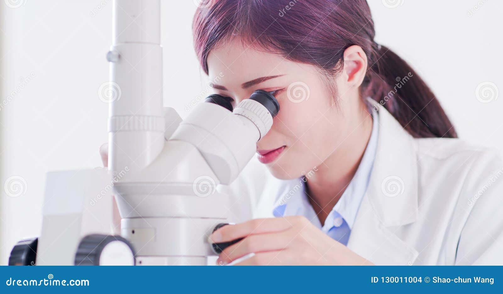 Woman Scientist Use Microscope Stock Photo - Image of female ...