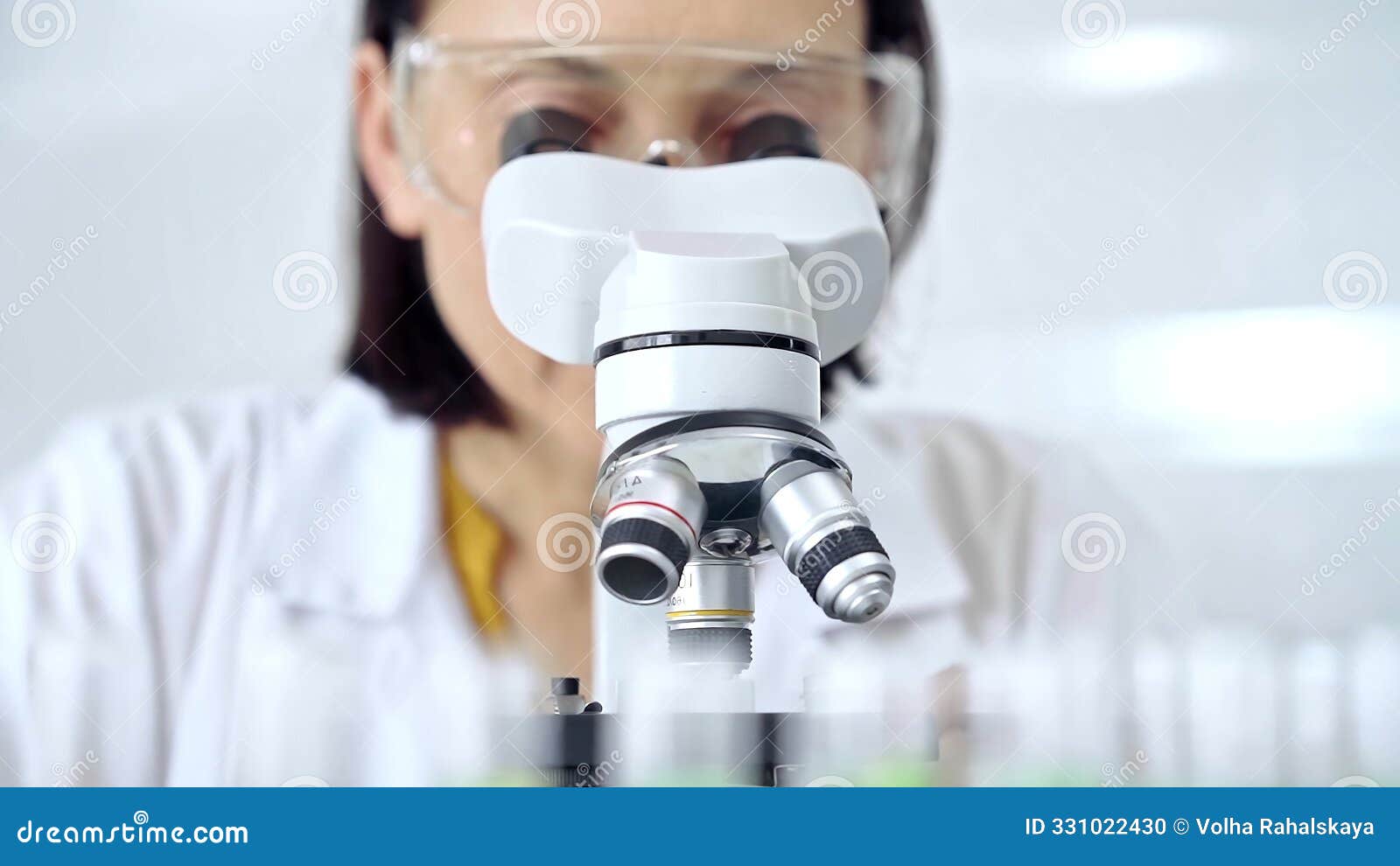 Woman Scientist Using Microscope in Laboratory. Microbiology Science ...