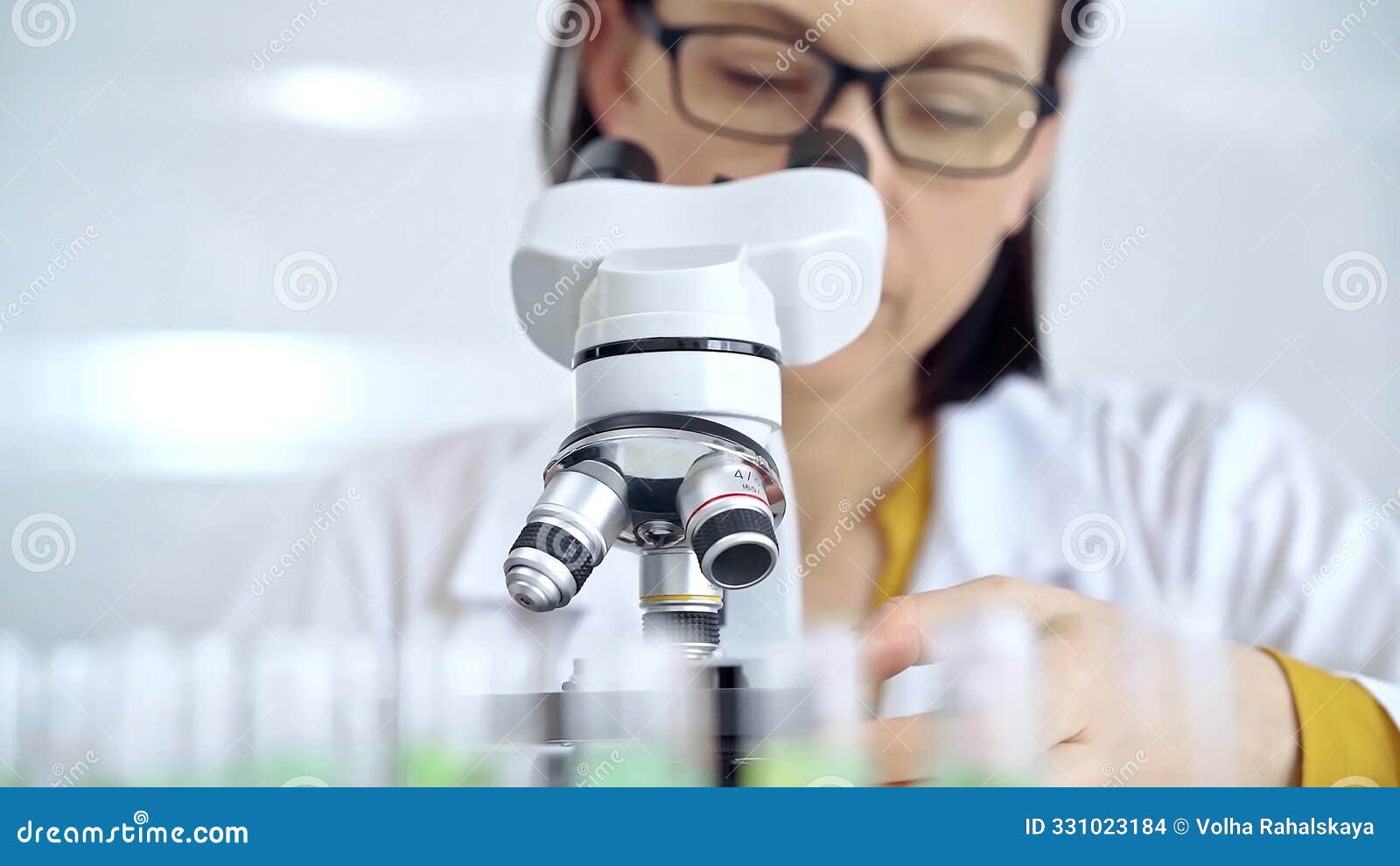 Woman Scientist Using Microscope in Laboratory. Microbiology Science ...