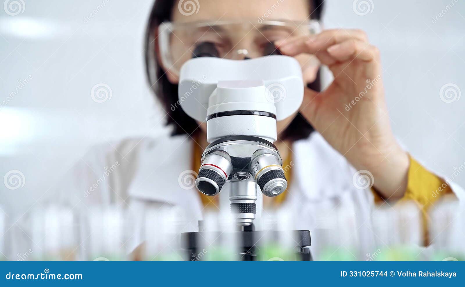 Woman Scientist Using Microscope in Laboratory. Microbiology Science ...
