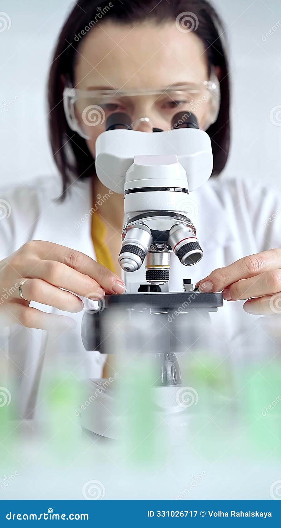 Woman Scientist Using Microscope in Laboratory. Microbiology Science ...