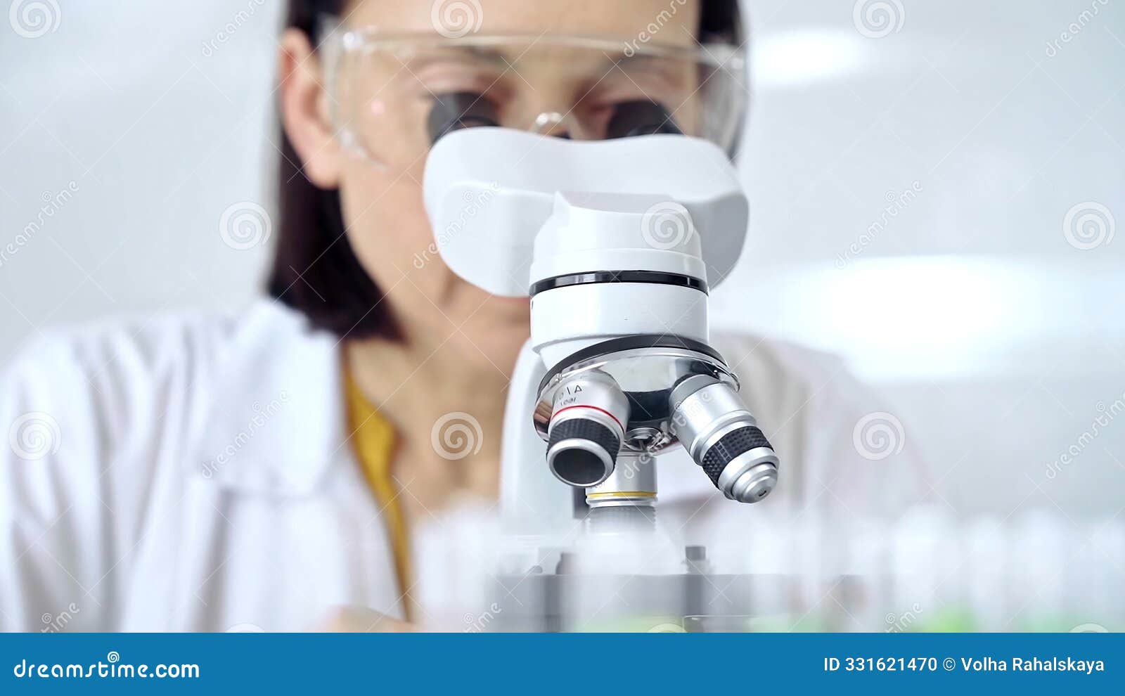 Woman Scientist Using Microscope in Laboratory. Microbiology Science ...