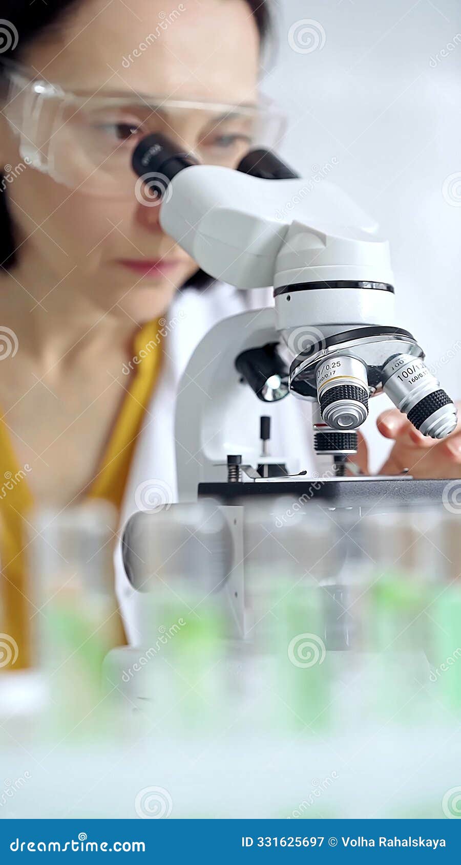 Woman Scientist Using Microscope in Laboratory. Microbiology Science ...