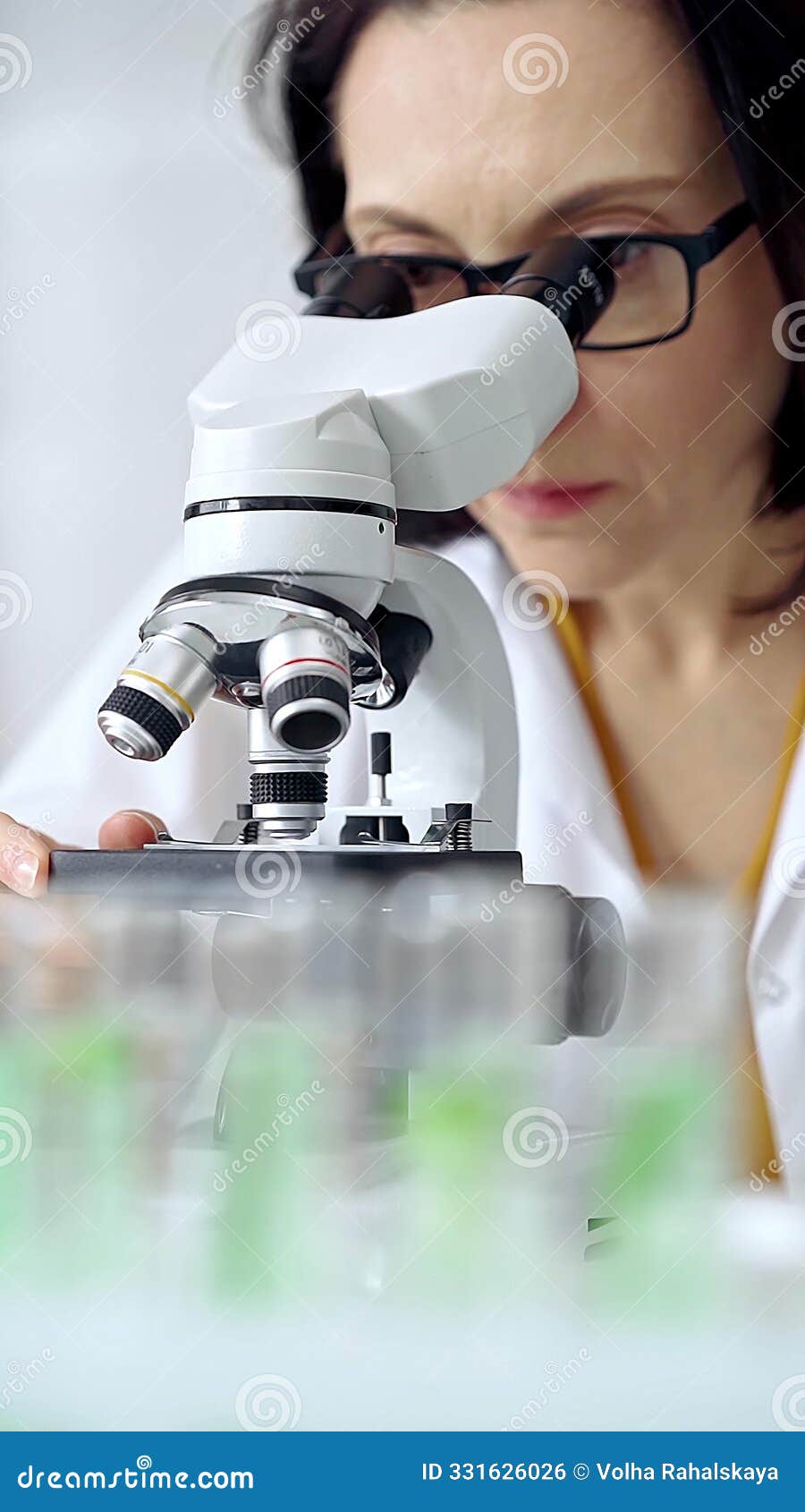 Woman Scientist Using Microscope in Laboratory. Microbiology Science ...