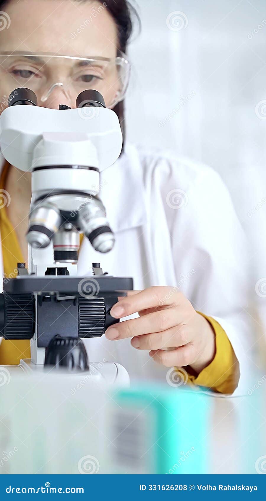Woman Scientist Using Microscope in Laboratory. Microbiology Science ...
