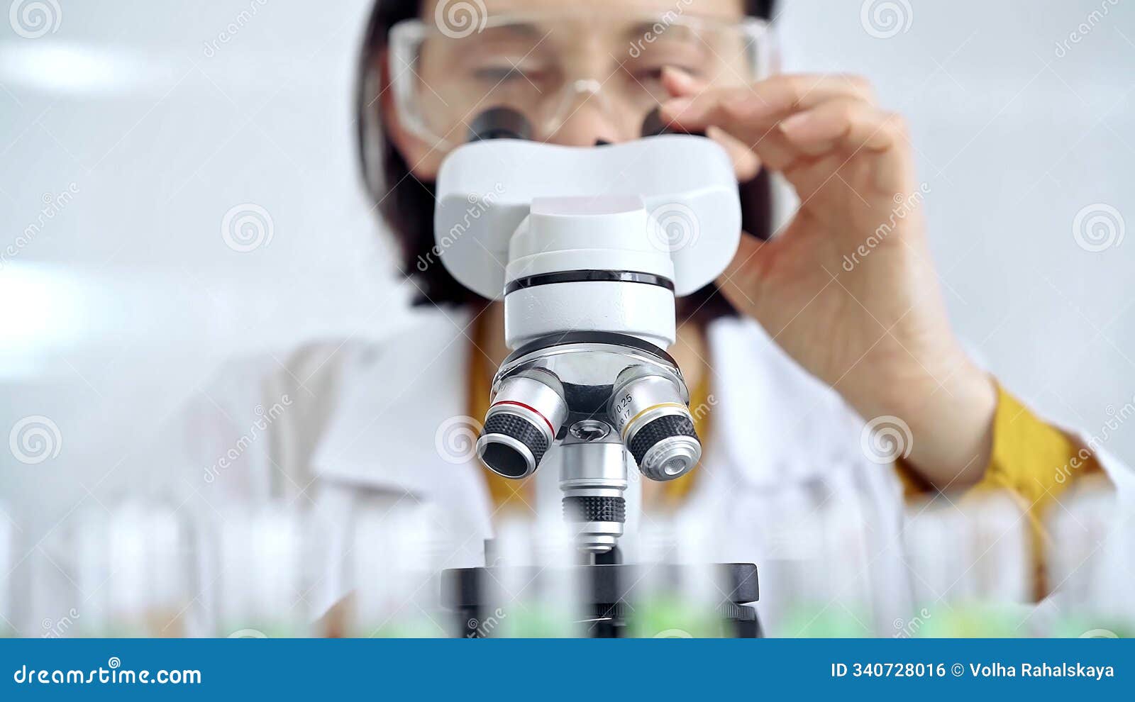 Woman Scientist Using Microscope in Laboratory. Microbiology Science ...