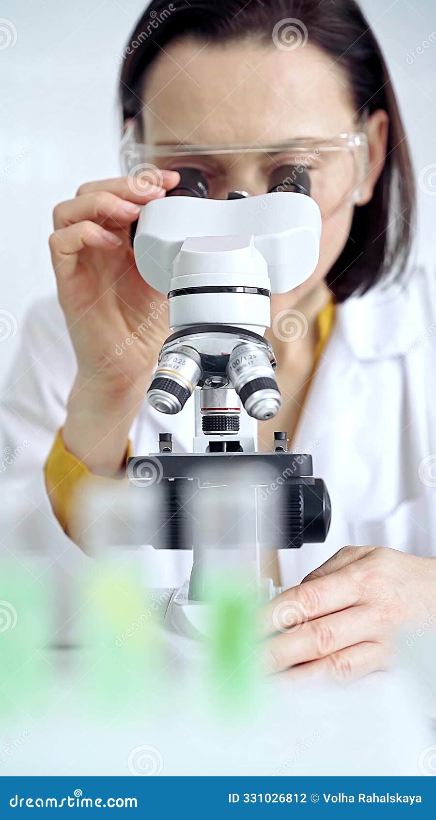 Woman Scientist Using Microscope in Laboratory. Microbiology Science ...