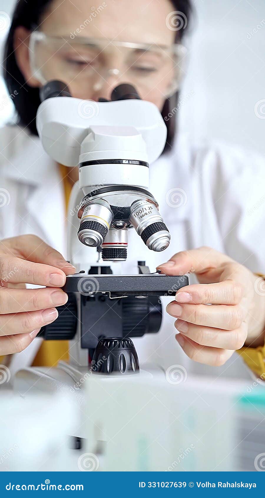 Woman Scientist Using Microscope in Laboratory. Microbiology Science ...