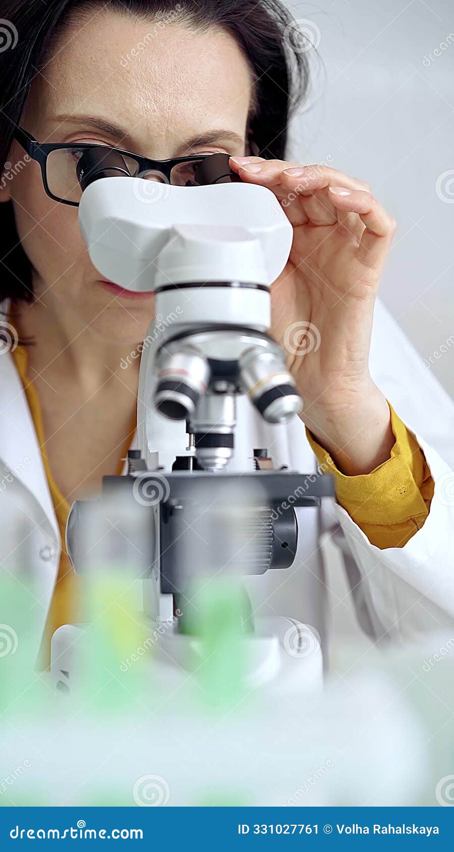 Woman Scientist Using Microscope in Laboratory. Microbiology Science ...