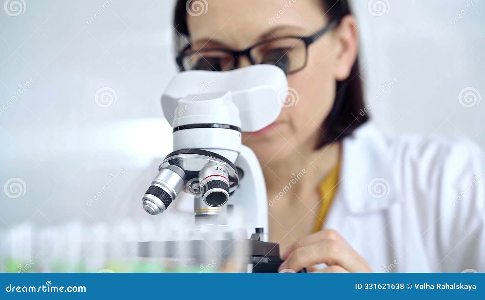 Woman Scientist Using Microscope in Laboratory. Microbiology Science ...