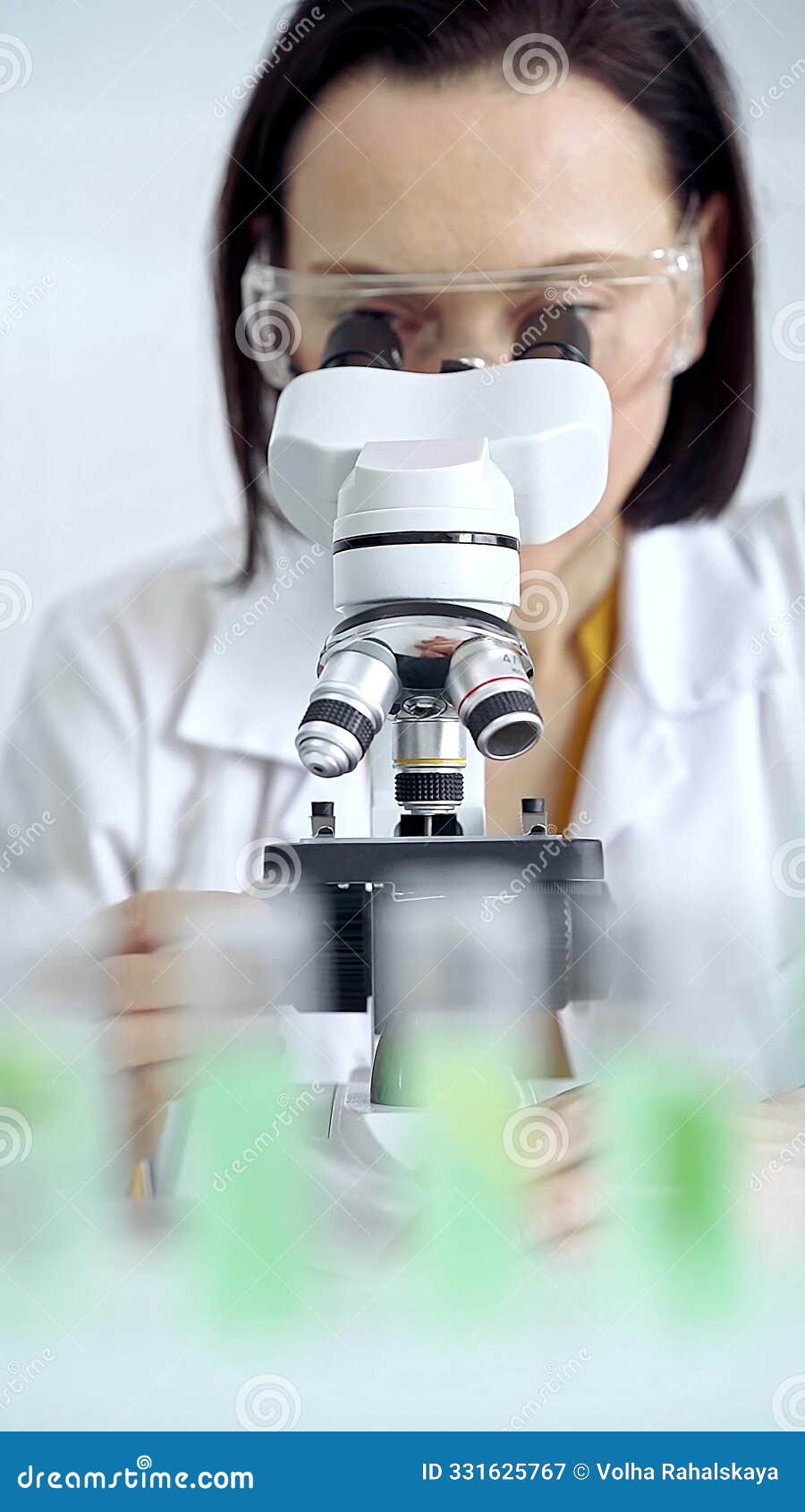 Woman Scientist Using Microscope in Laboratory. Microbiology Science ...