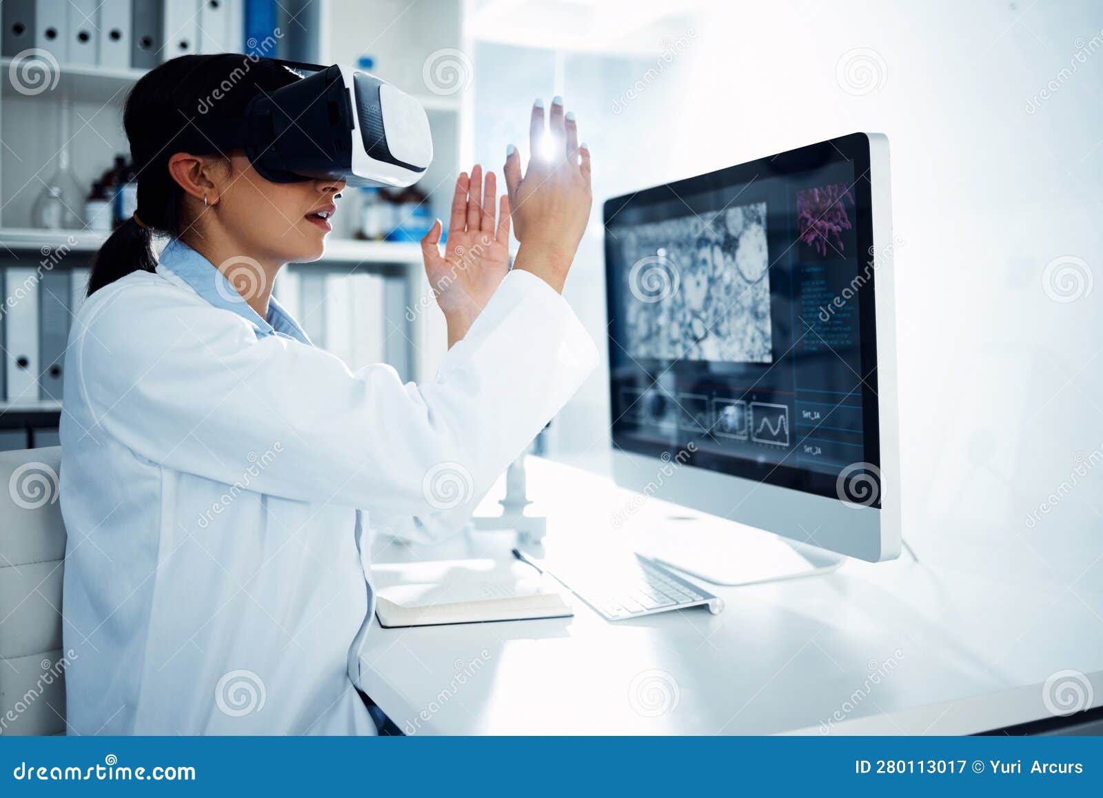 Woman, Scientist and VR Goggles with Metaverse, Futuristic Tech and ...