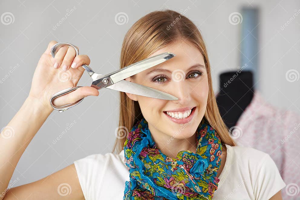 Woman with Scissors in Front Stock Image - Image of business, cutting ...