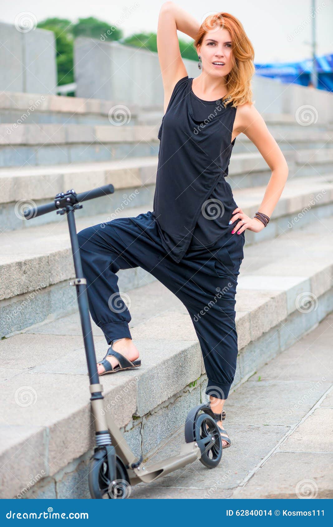 Woman with scooter stock photo. Image of childhood, adults - 62840014