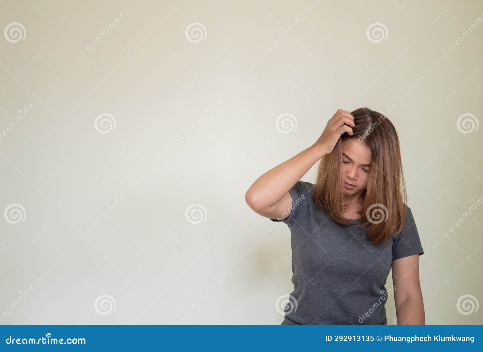 Woman scratching her head. stock image. Image of scratching - 292913135