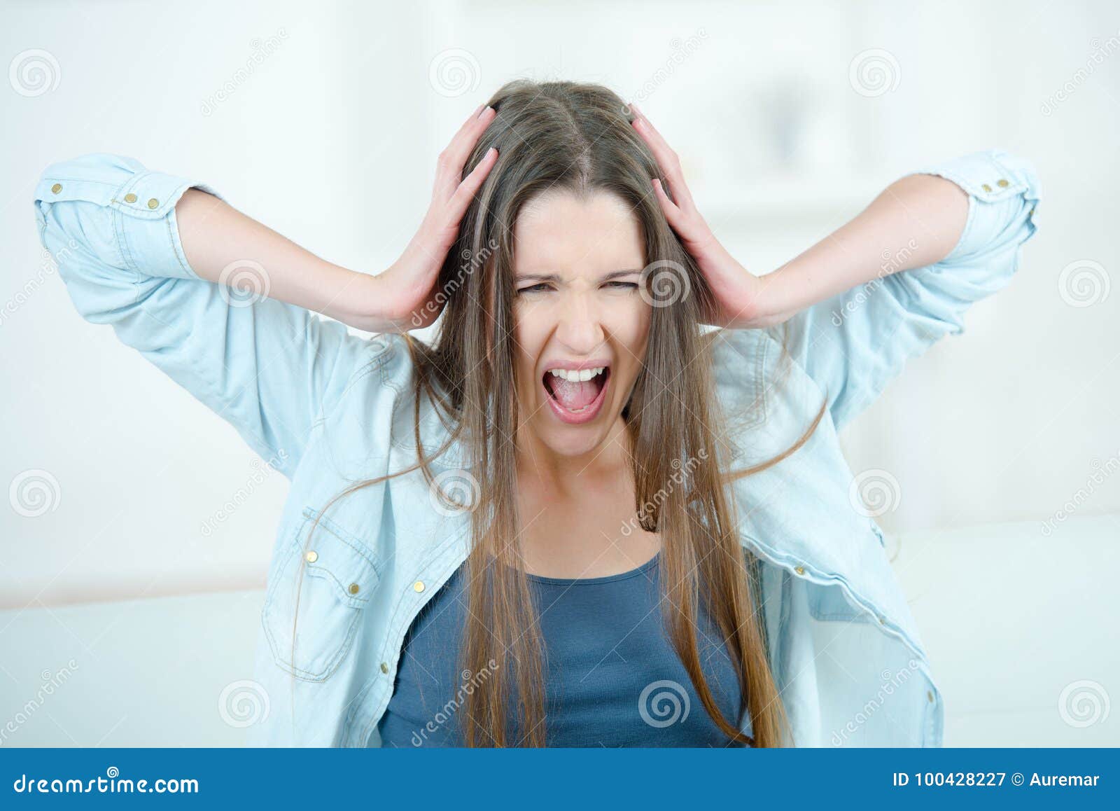 Woman Screaming with Hands on Head Stock Image - Image of hand ...