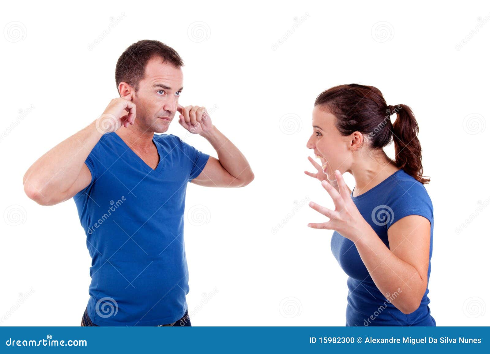 Woman Screaming with a Man, Him with Hands on Ears Stock Photo - Image ...