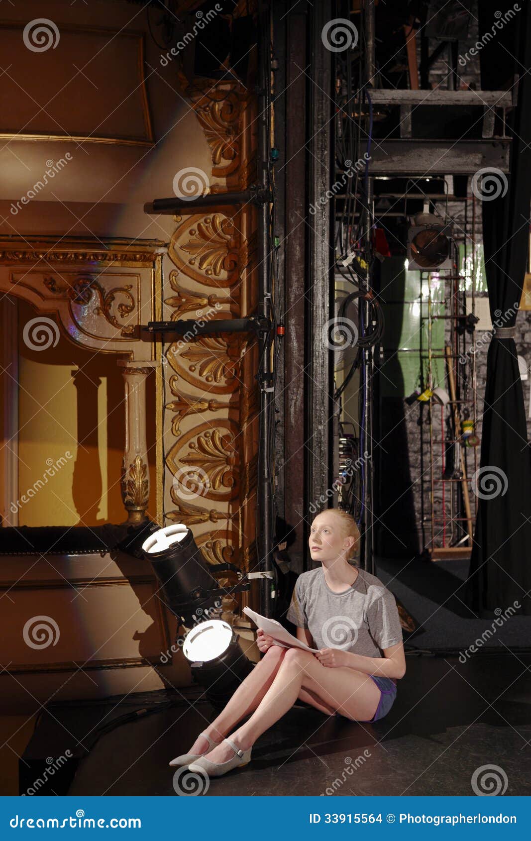 Woman With Script Rehearsing On Stage Royalty-Free Stock Image ...