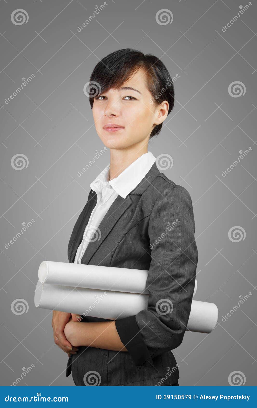 Woman with Scroll of Documents Stock Image - Image of document ...