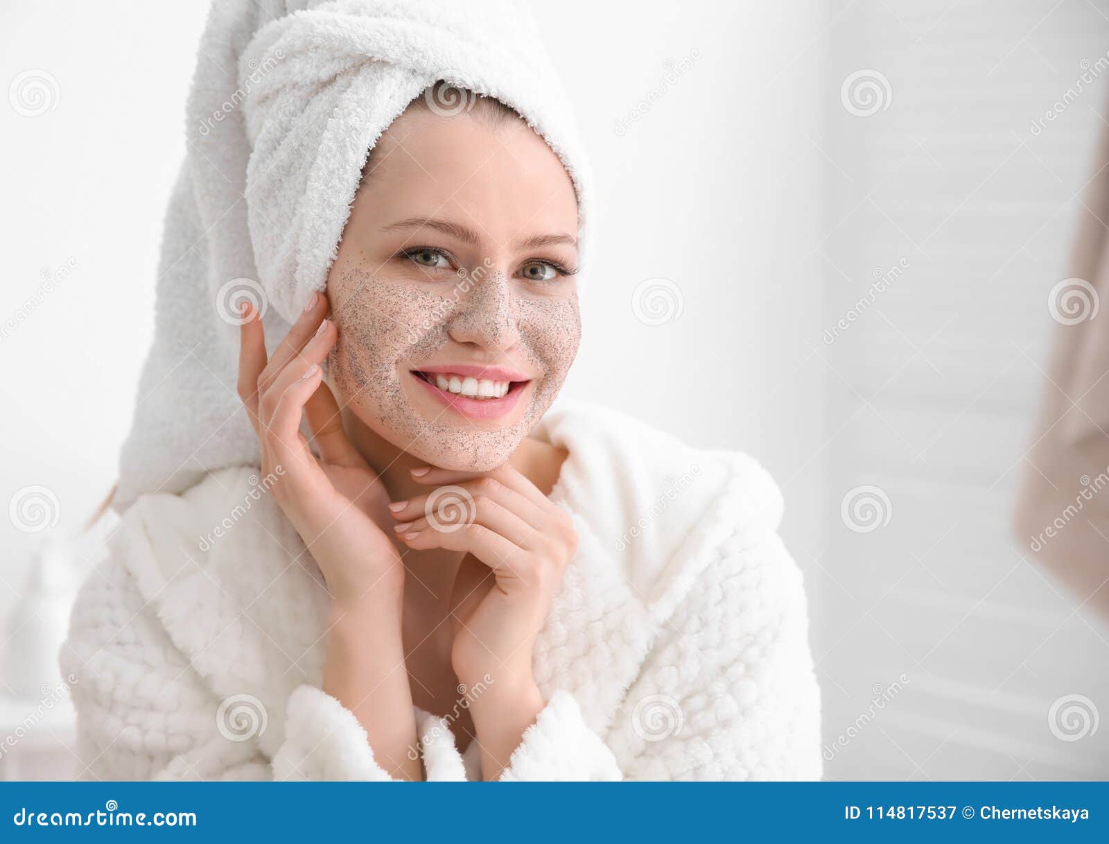 Woman with scrub on face stock image. Image of rejuvenating - 114817537