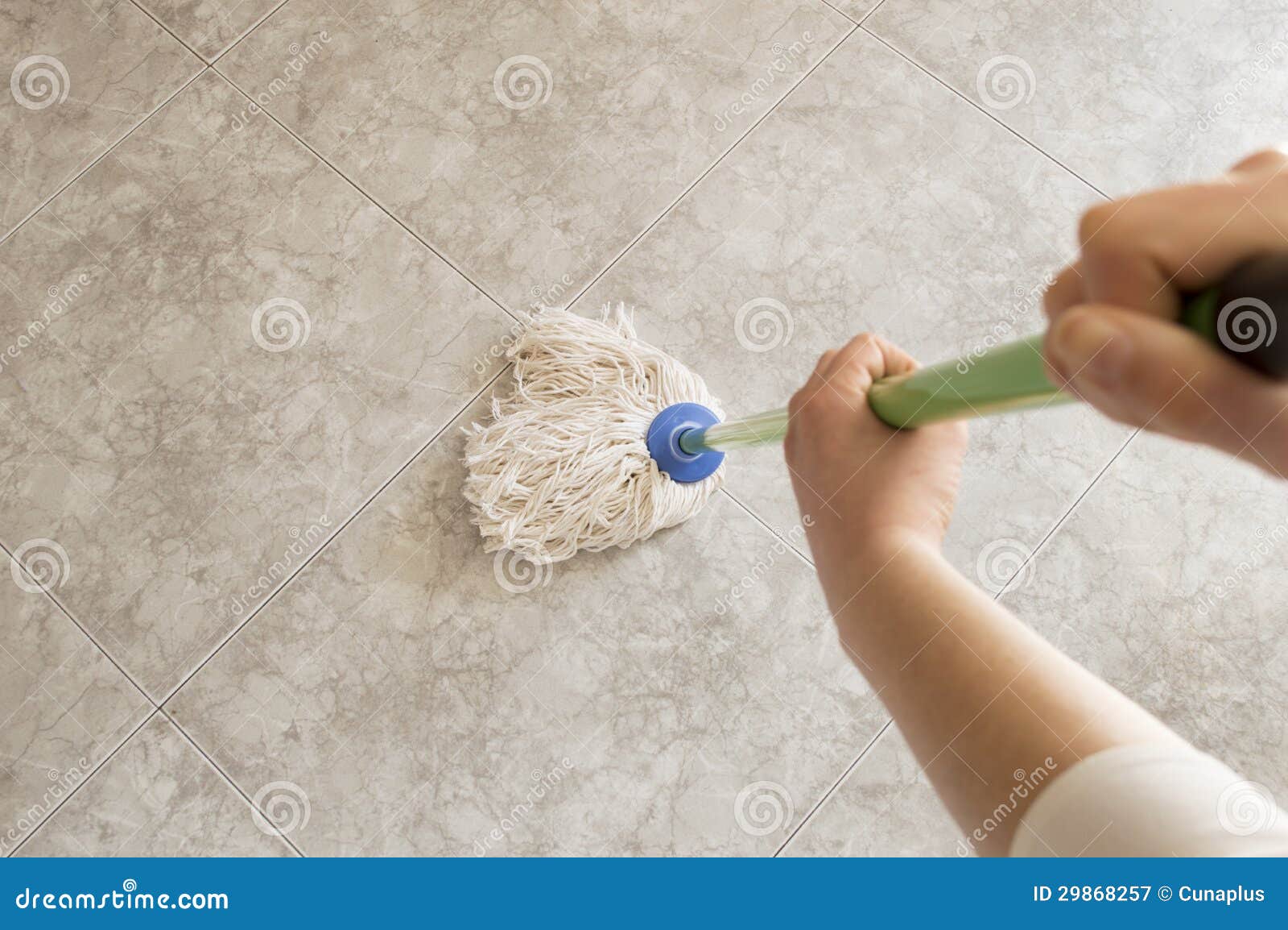 Woman Scrubbing Floor with a Mop Stock Image - Image of person ...