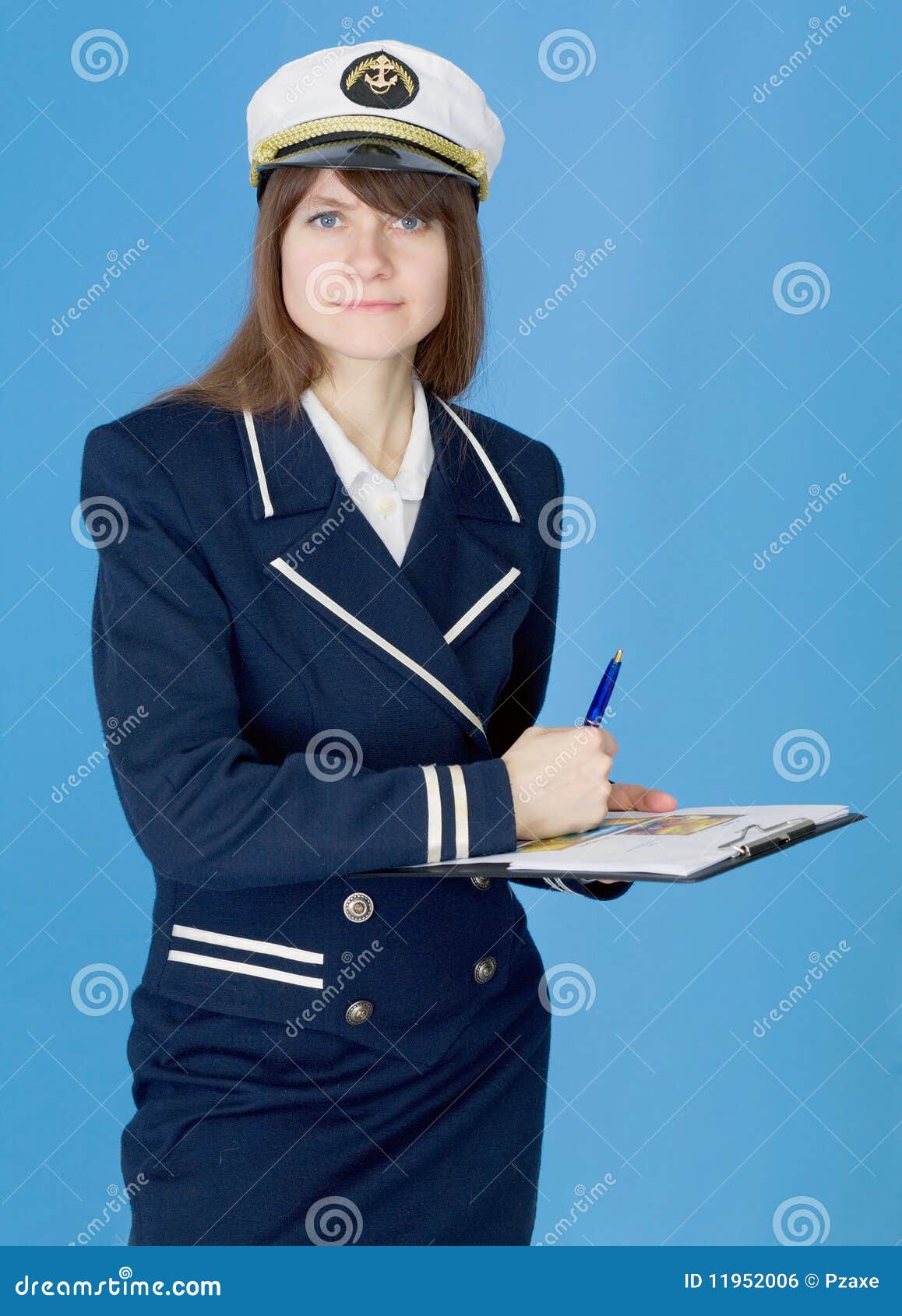 Woman in Sea Uniform with Tablet Stock Photo - Image of pretty, hair ...