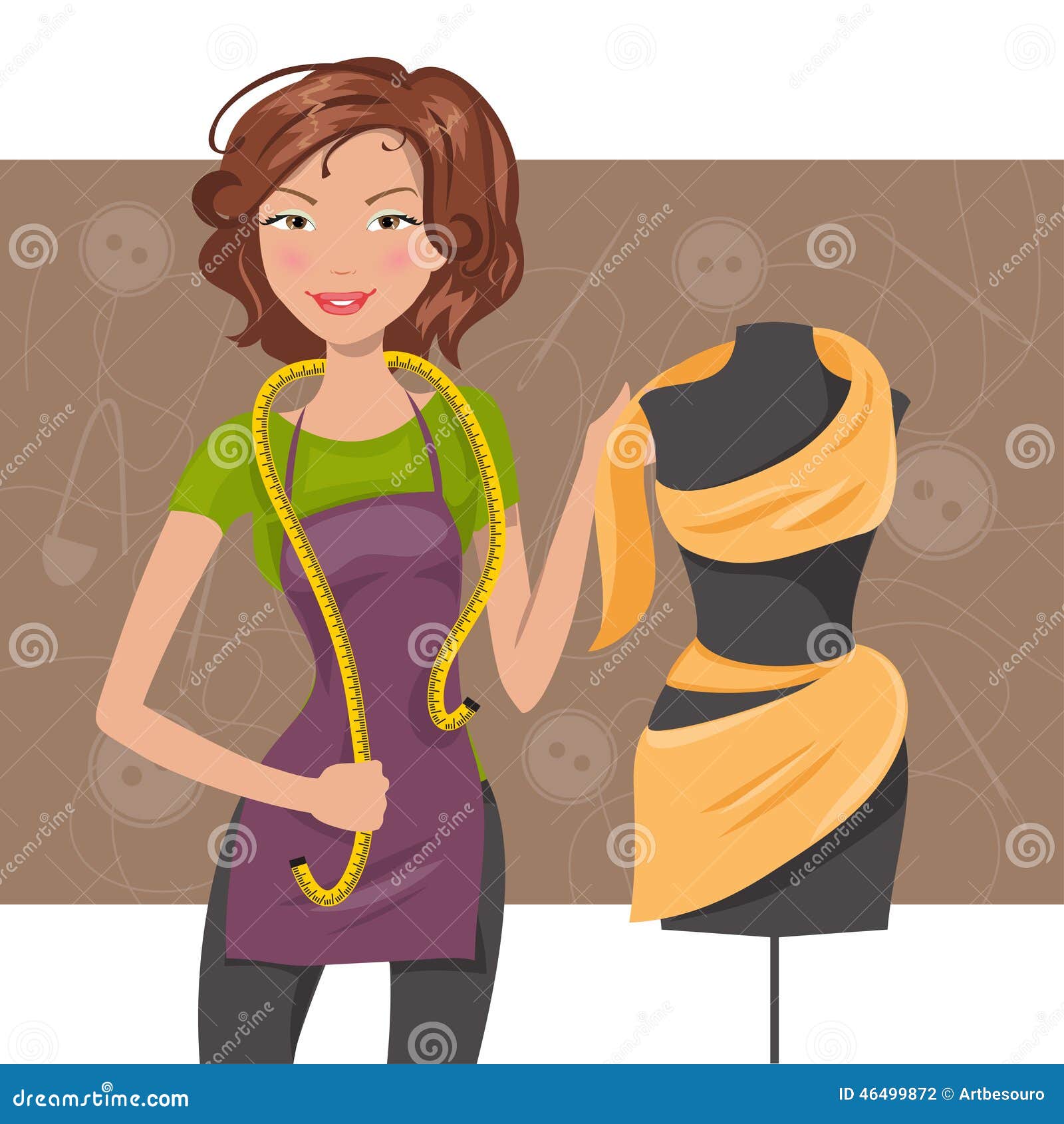 Woman Seamstress Using Her Sewing Machine Coloring Book Page Cartoon