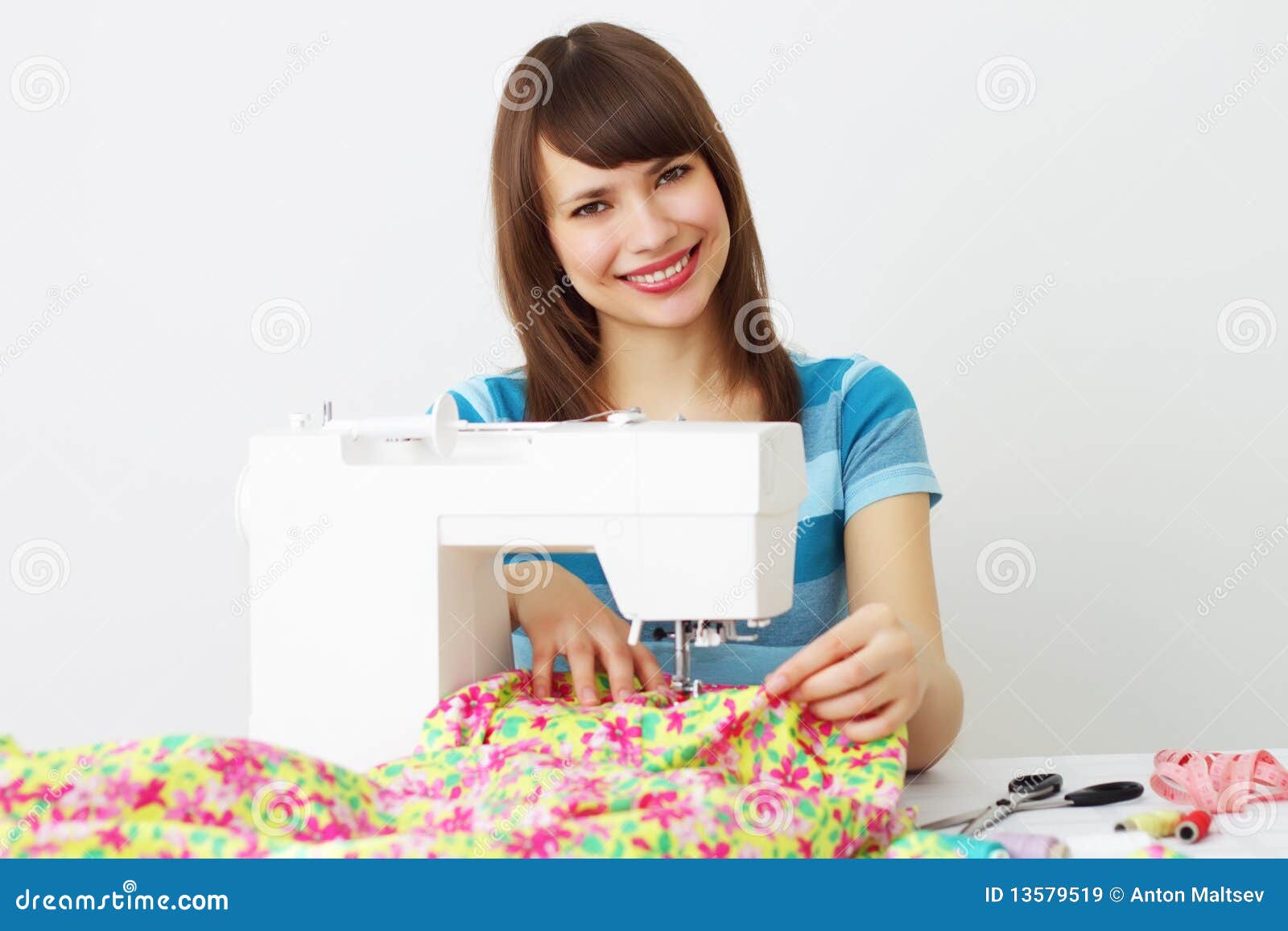 Woman Seamstress and Sewing Machine Stock Image - Image of machine ...