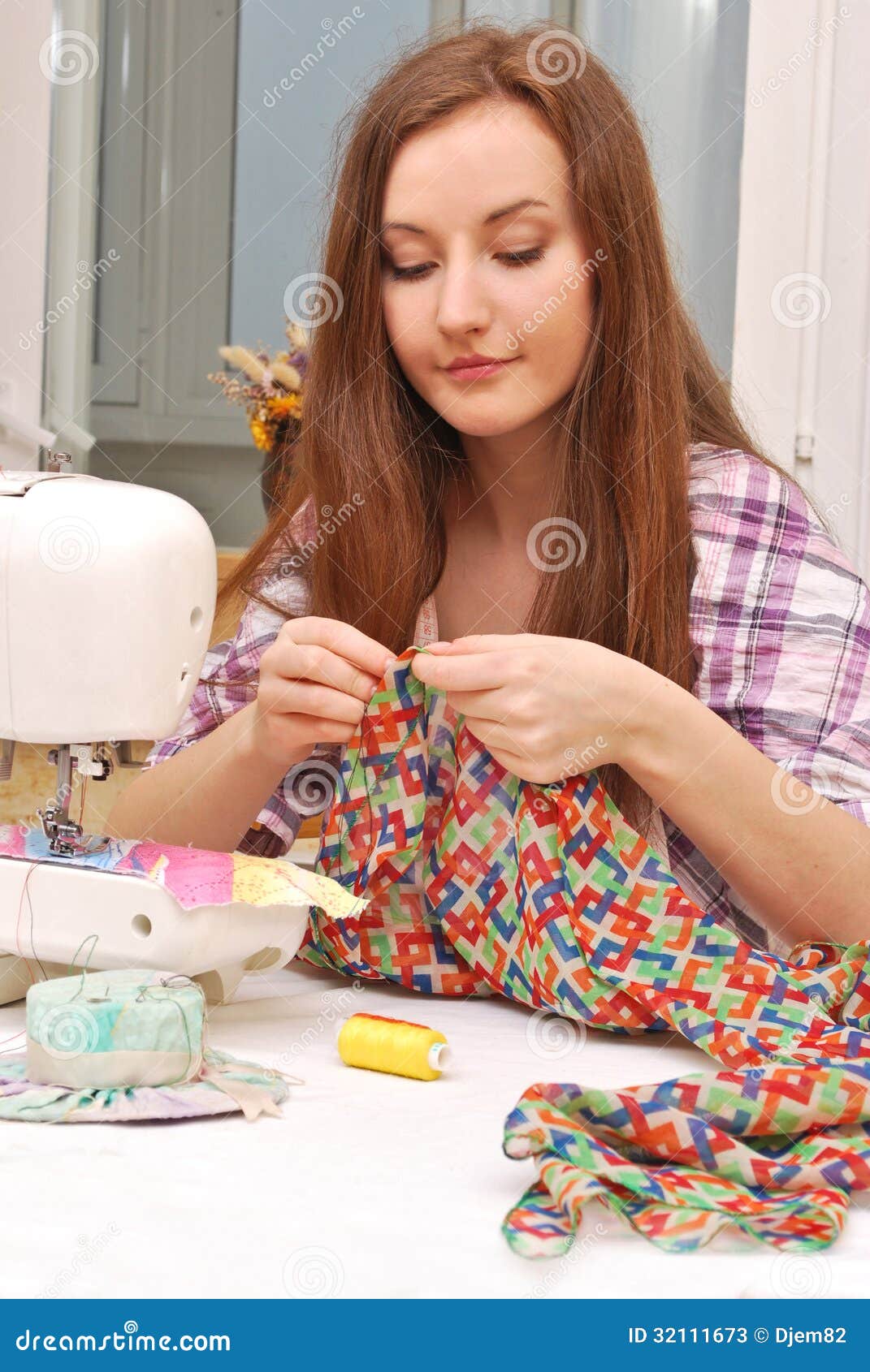 Woman seamstress work stock image. Image of closeup, needle - 32111673