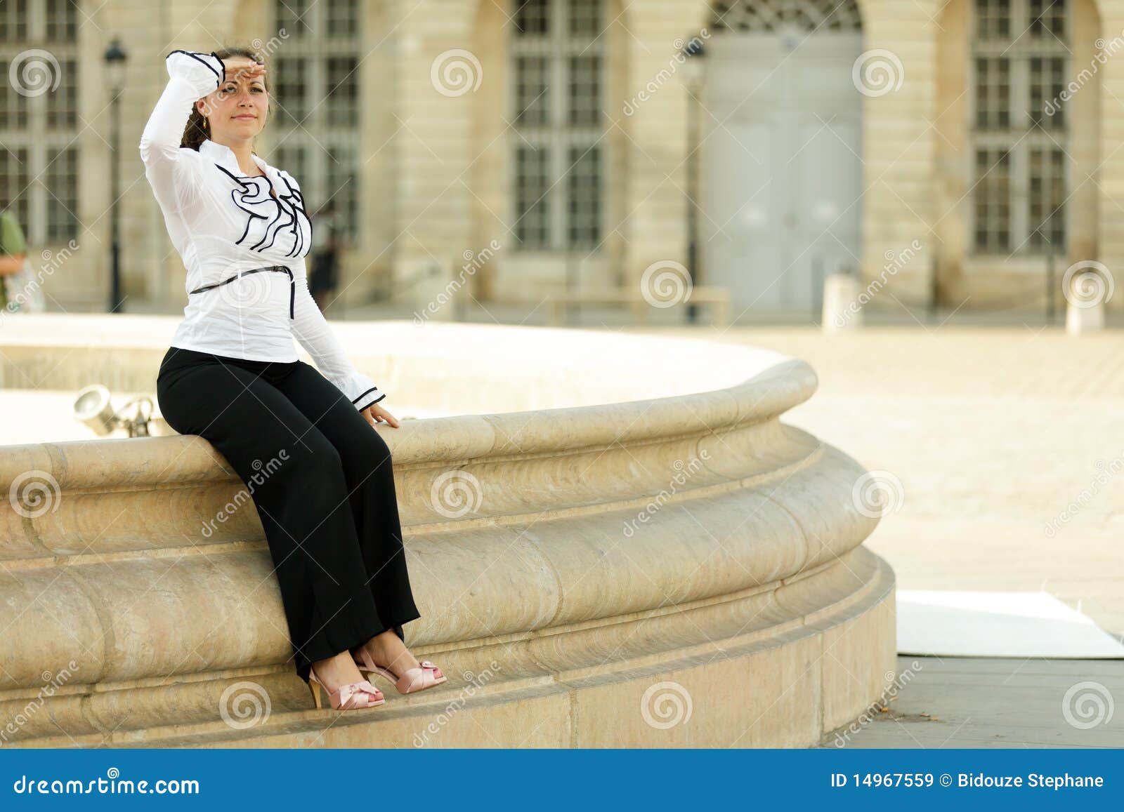 Woman searching someone stock image. Image of fountain - 14967559