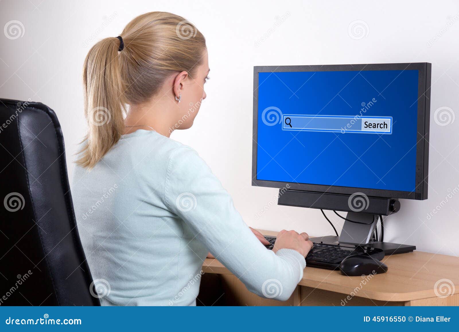 Woman Searching Something in Internet with Personal Computer in Stock ...