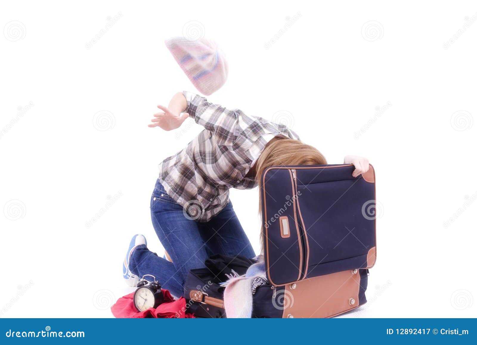 Woman Searching in a Travel Bag Stock Image - Image of moving, mess ...