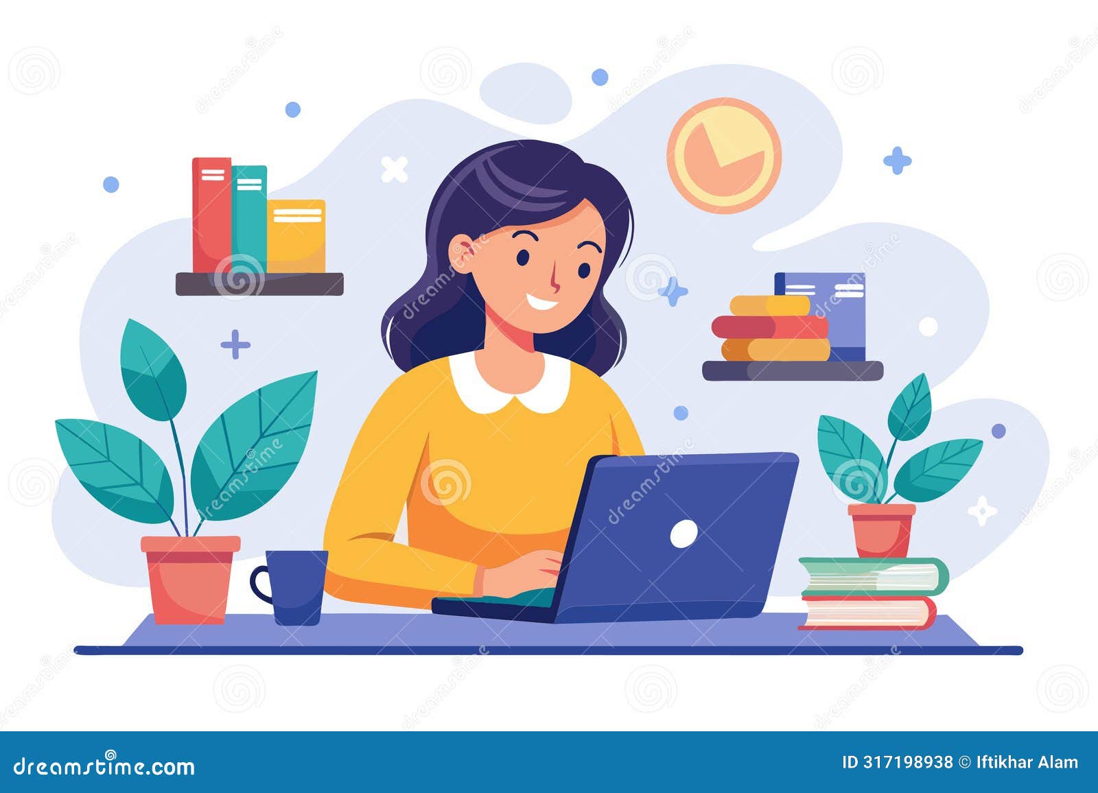 A Woman is Seated at a Desk, Using a Laptop for Online Learning or Work ...