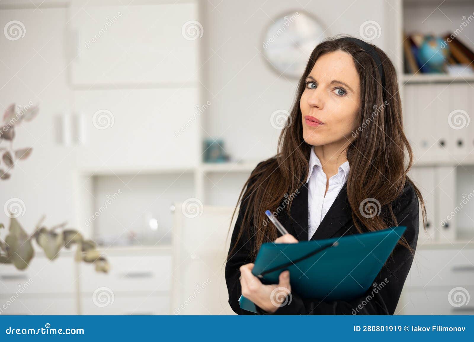 Woman Secretary Holding Folder and Looking at Camera Stock Image ...
