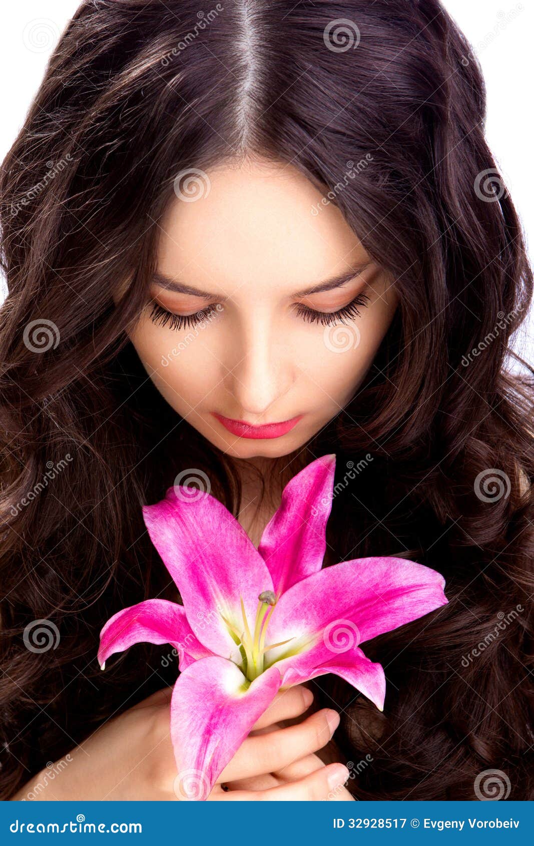 Woman see on flower stock image. Image of beautiful, face - 32928517