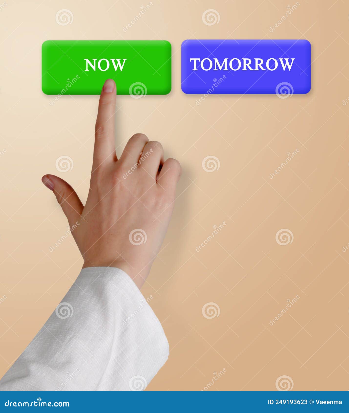 Selecting Button Now and Tomorrow Stock Image - Image of person, finger ...