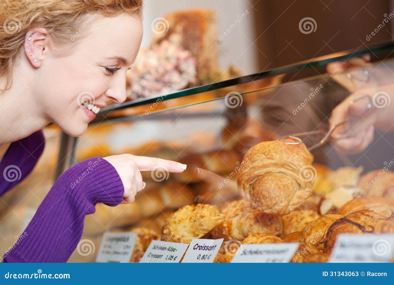 Woman Selecting Bread from Display Cabinet Stock Image - Image of food ...