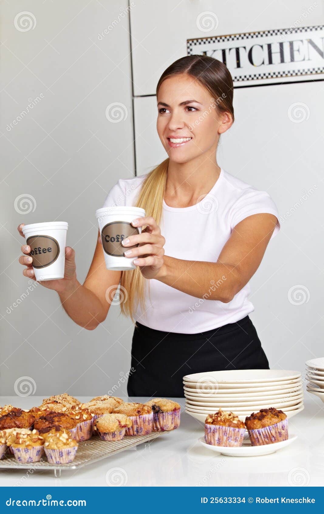 Woman Selling Coffee in CafÃ© Stock Photo - Image of drink, muffins ...