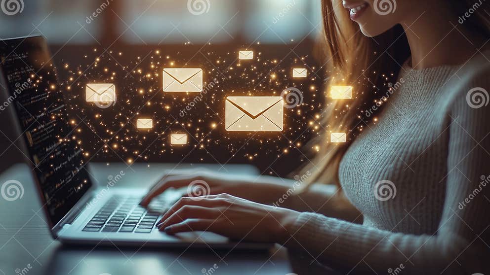 Woman Sending EMail Electronic Message Correspondence on the Internet ...