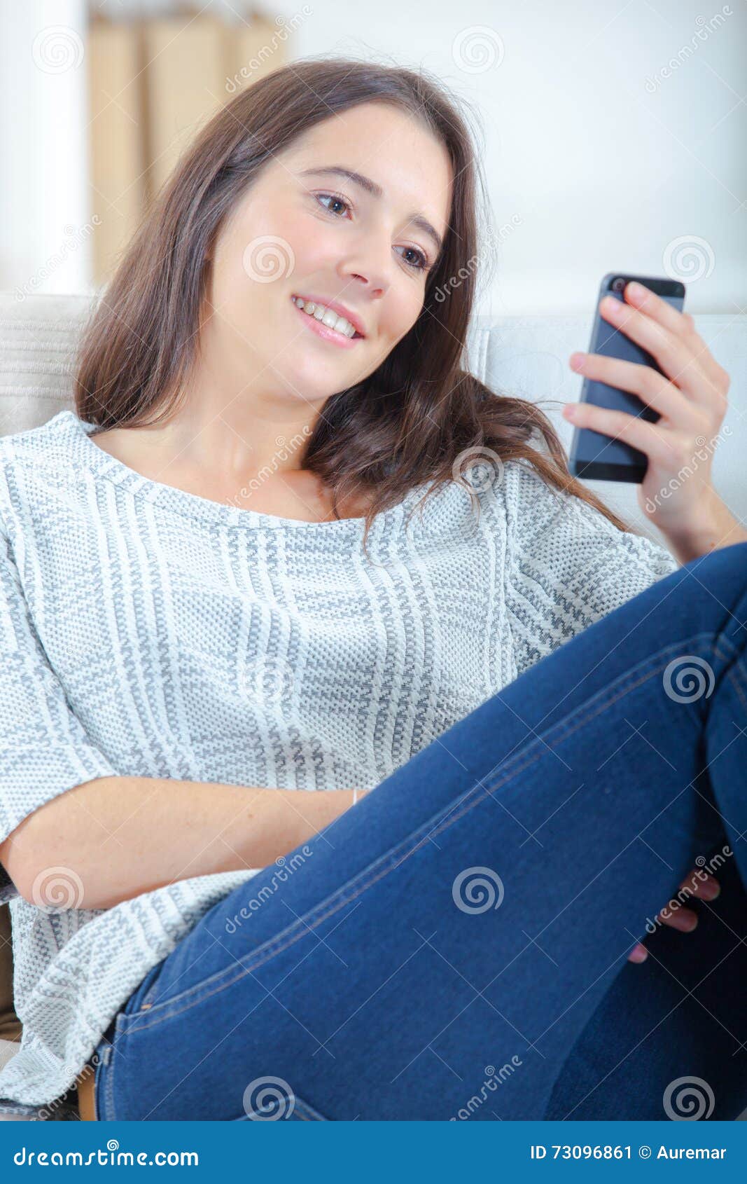 Woman sending text message stock image. Image of relax - 73096861