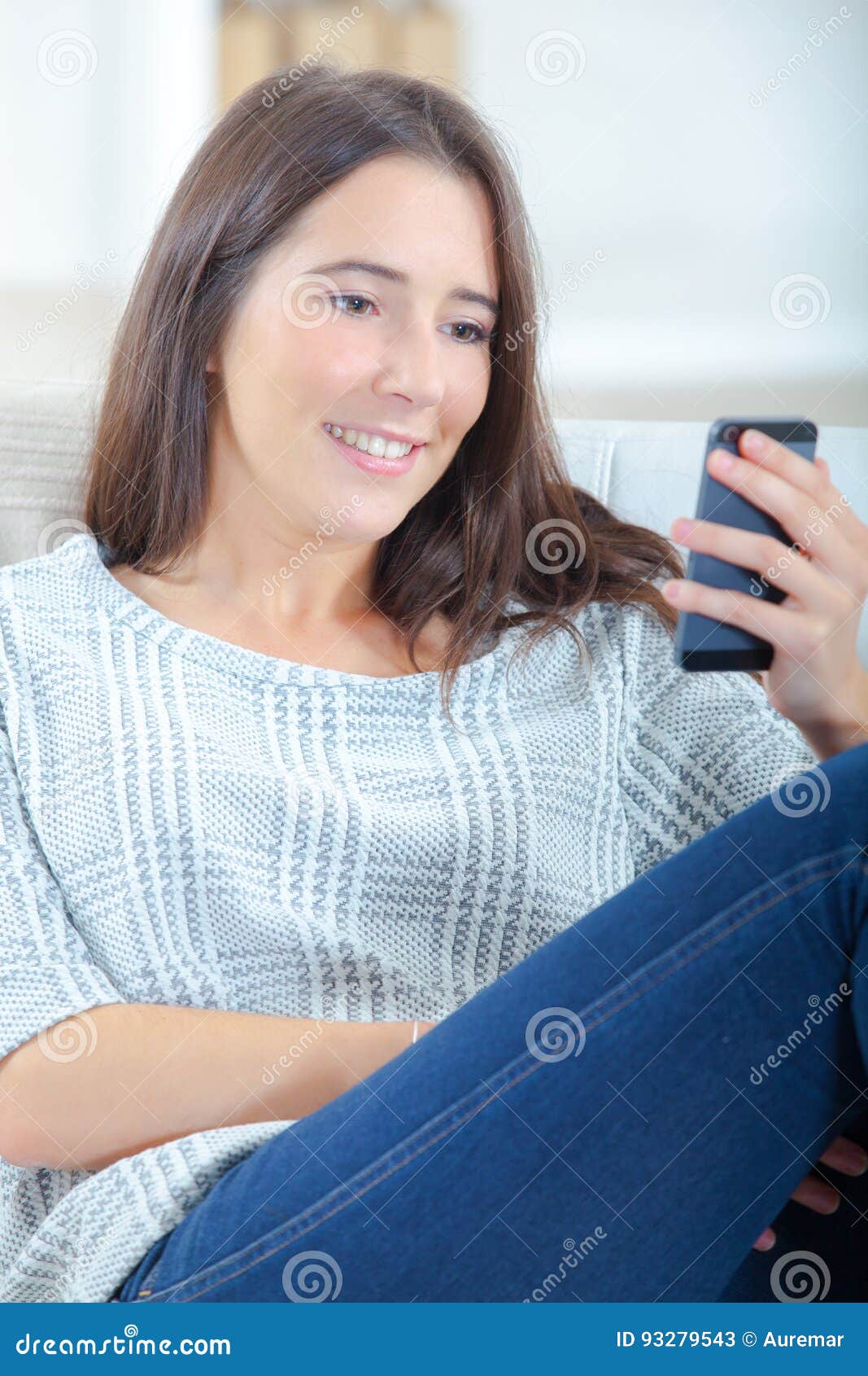 Woman sending text message stock image. Image of resting - 93279543